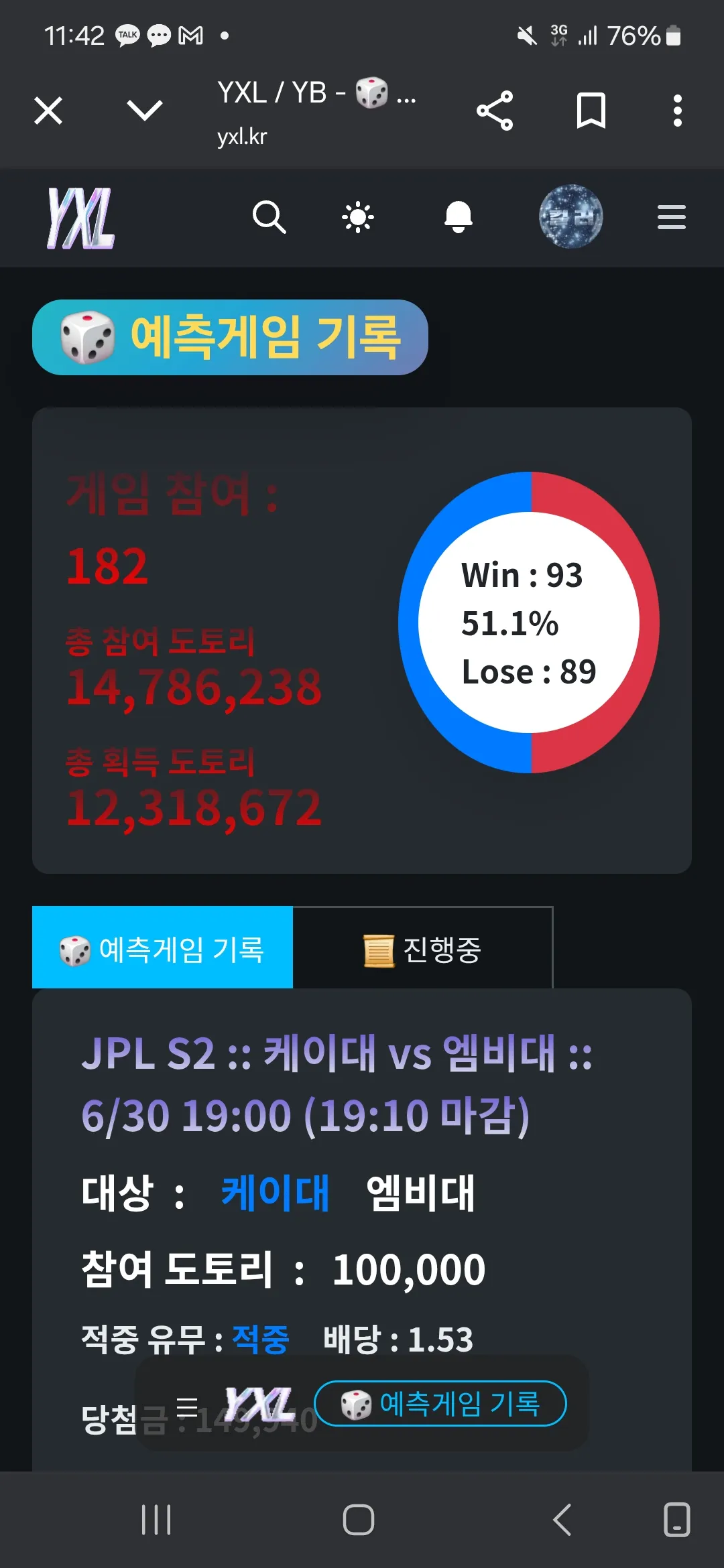 YXL / YB - 예측게임 나의 정보 승률 생겼네요 과연 나의전적은?